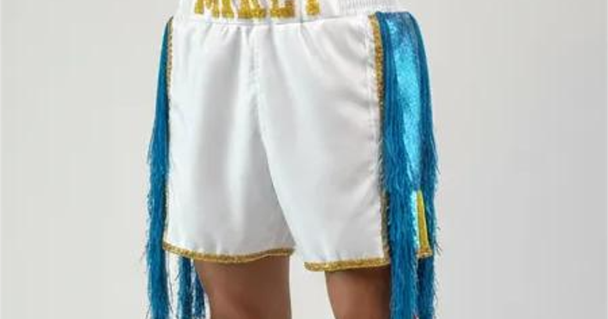 Custom Boxing Shorts | Side Stripe Luxury II Design White Satin & Blue ...