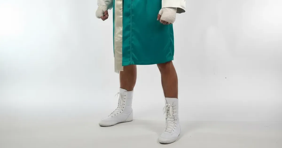 Custom Boxing Robe | Classic Style Aqua Matt Satin with Champagne Gloss ...