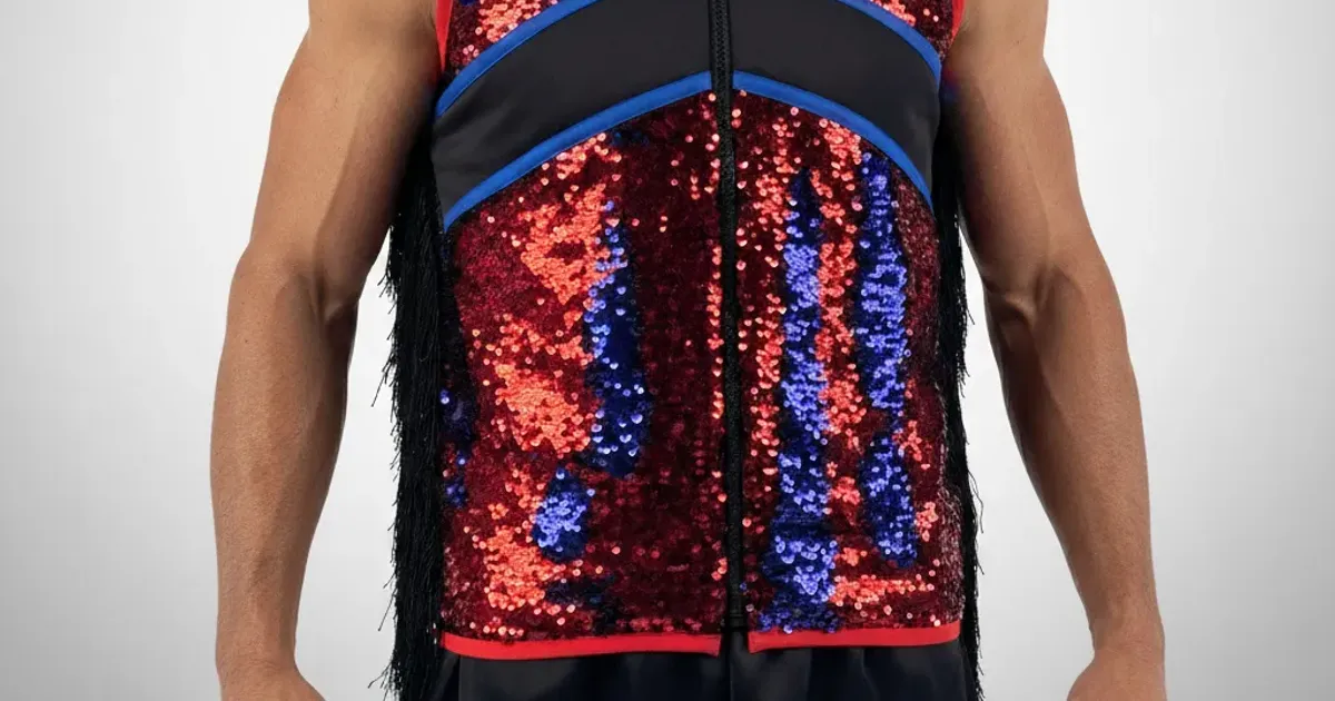 JAZZY Design Custom Boxing Jacket – Blue & Red Sequin Satin ...