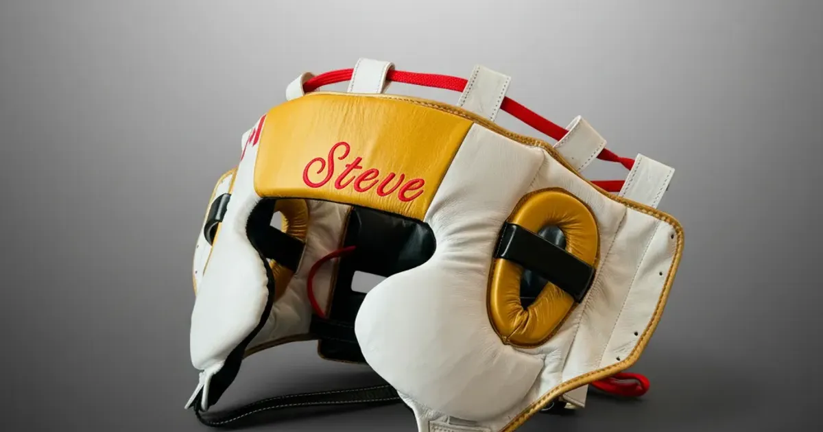 White & Gold Cheek-Piece Custom Boxing Head Guard | Leather Design ...